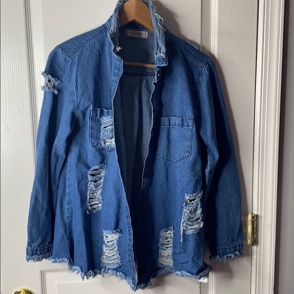 Vibrant | Jackets & Coats | Ripped Jean Jacket | Poshmark